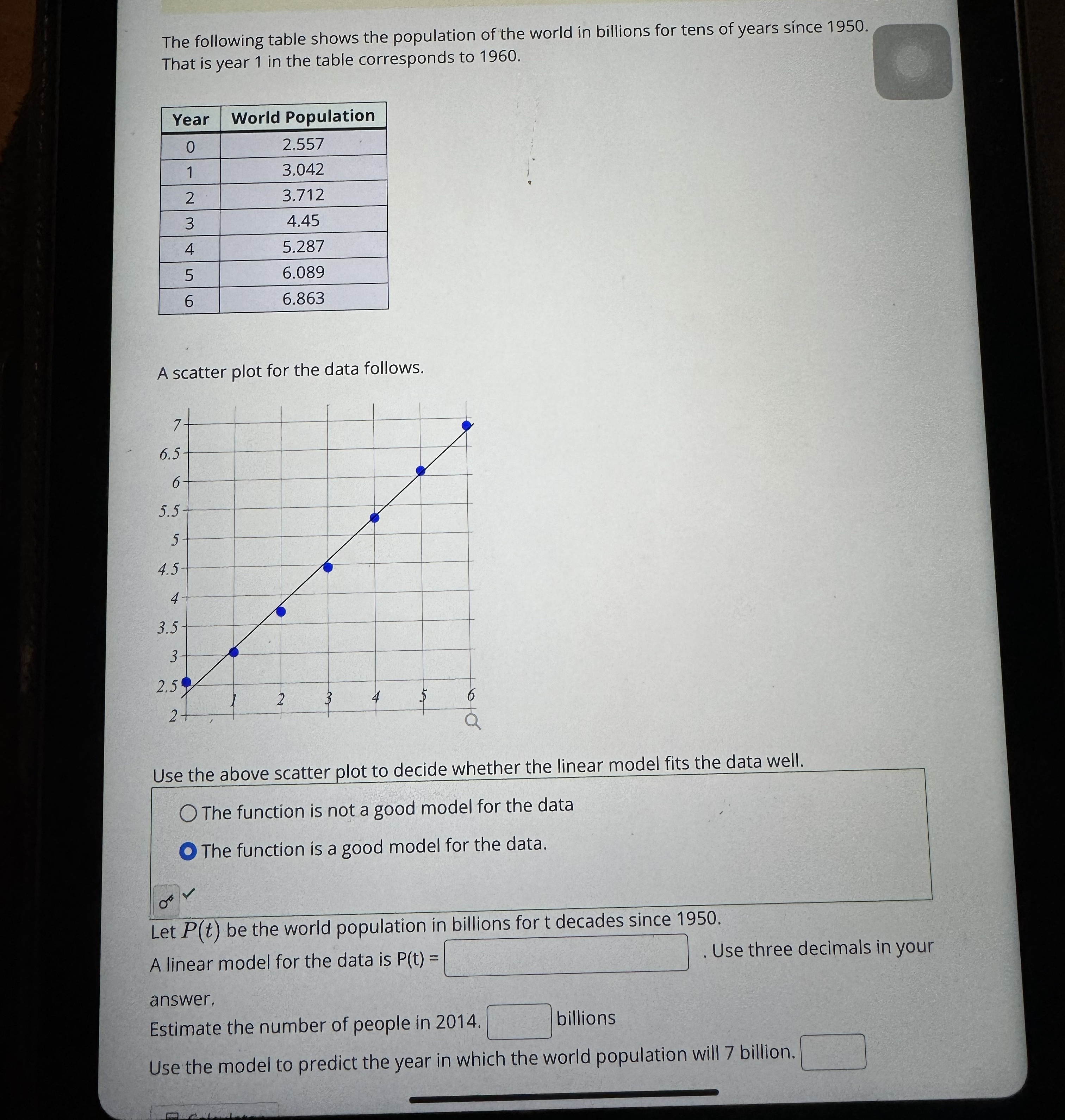 Solved The following table shows the population of the world | Chegg.com