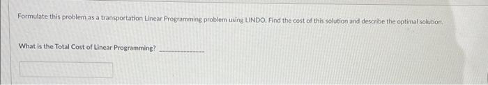Solved Formulate this problem as a transportation Linear | Chegg.com