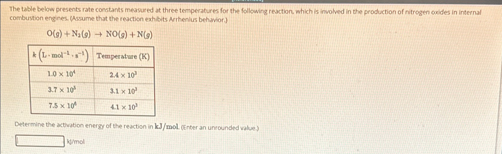 Solved The table below presents rate constants measured at | Chegg.com