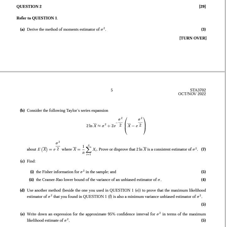 Solved Refer to QUESTION 1. (a) Derive the method of moments | Chegg.com