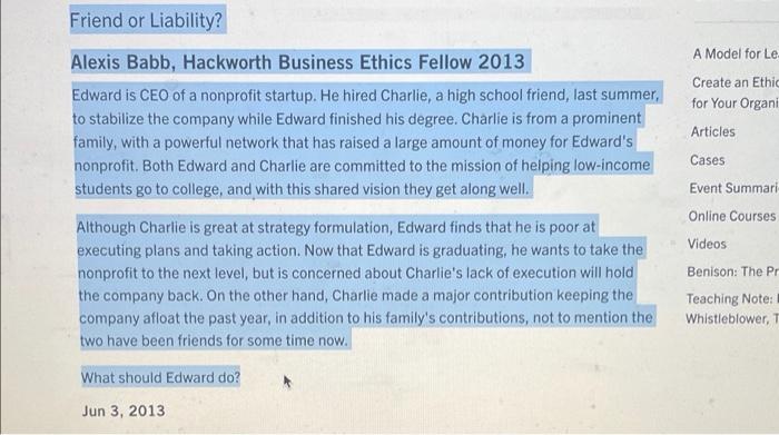 Solved Friend or Liability? Alexis Babb, Hackworth Business | Chegg.com