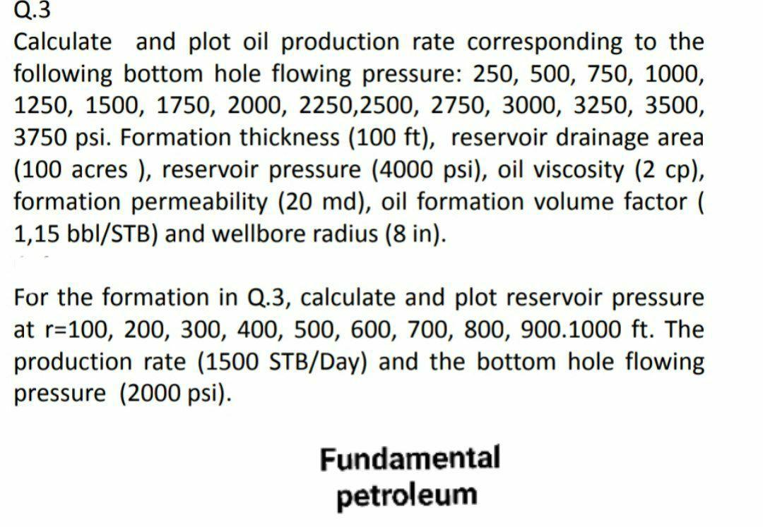 Solved Q.3 Calculate and plot oil production rate | Chegg.com