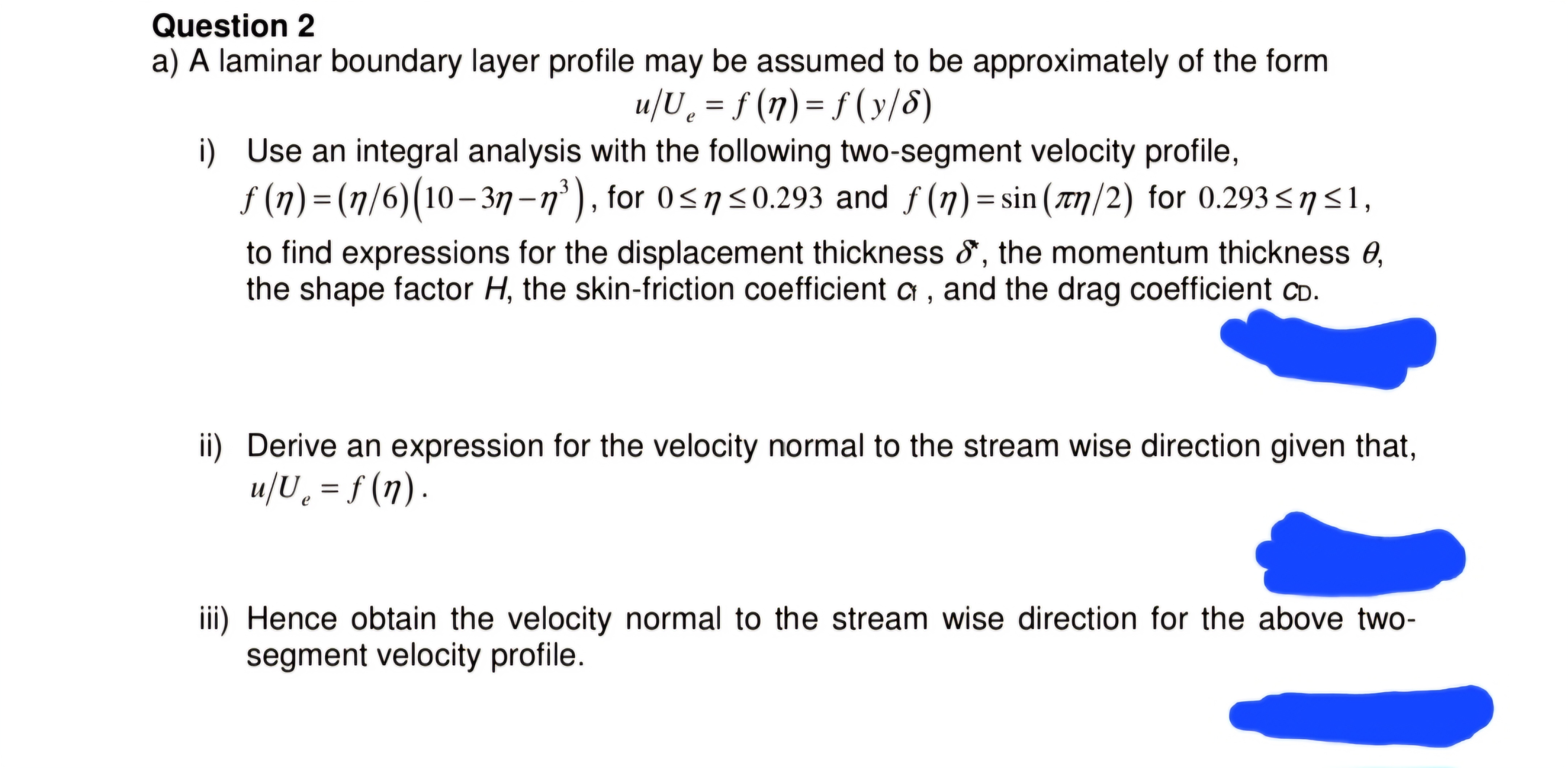 Solved Question 2a) ﻿A laminar boundary layer profile may be | Chegg.com