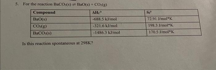 Solved For the reaction BaCO3( s)⇌BaO(s)+CO2( g) Is this | Chegg.com