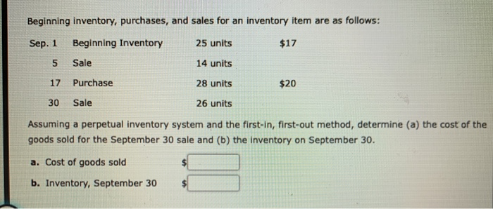 Solved Beginning inventory, purchases, and sales for an | Chegg.com