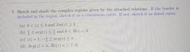 Solved 1. Sketch and shade the complex regions given by the | Chegg.com