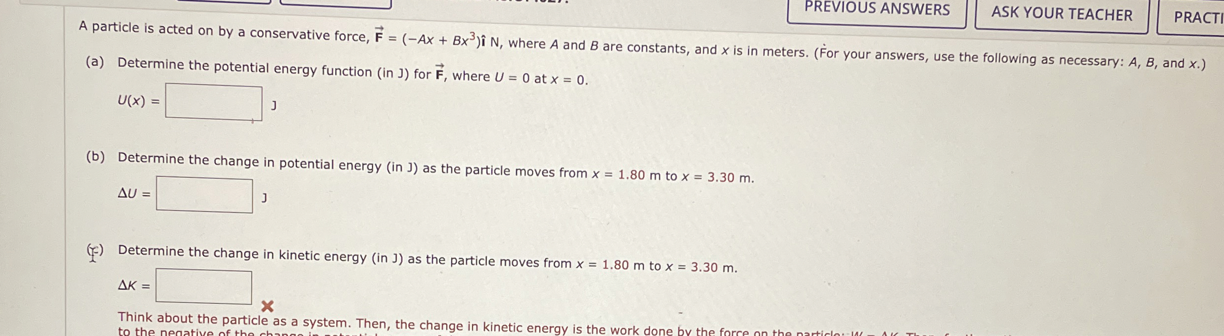 Solved PREVIOUS ANSWERSASK YOUR TEACHERA particle is acted | Chegg.com