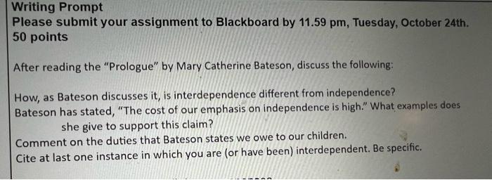 Writing Prompt Please submit your assignment to | Chegg.com