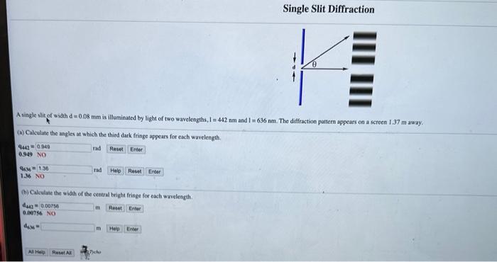 Solved Single Slit Diffraction A single slit of width d=0.08 | Chegg.com
