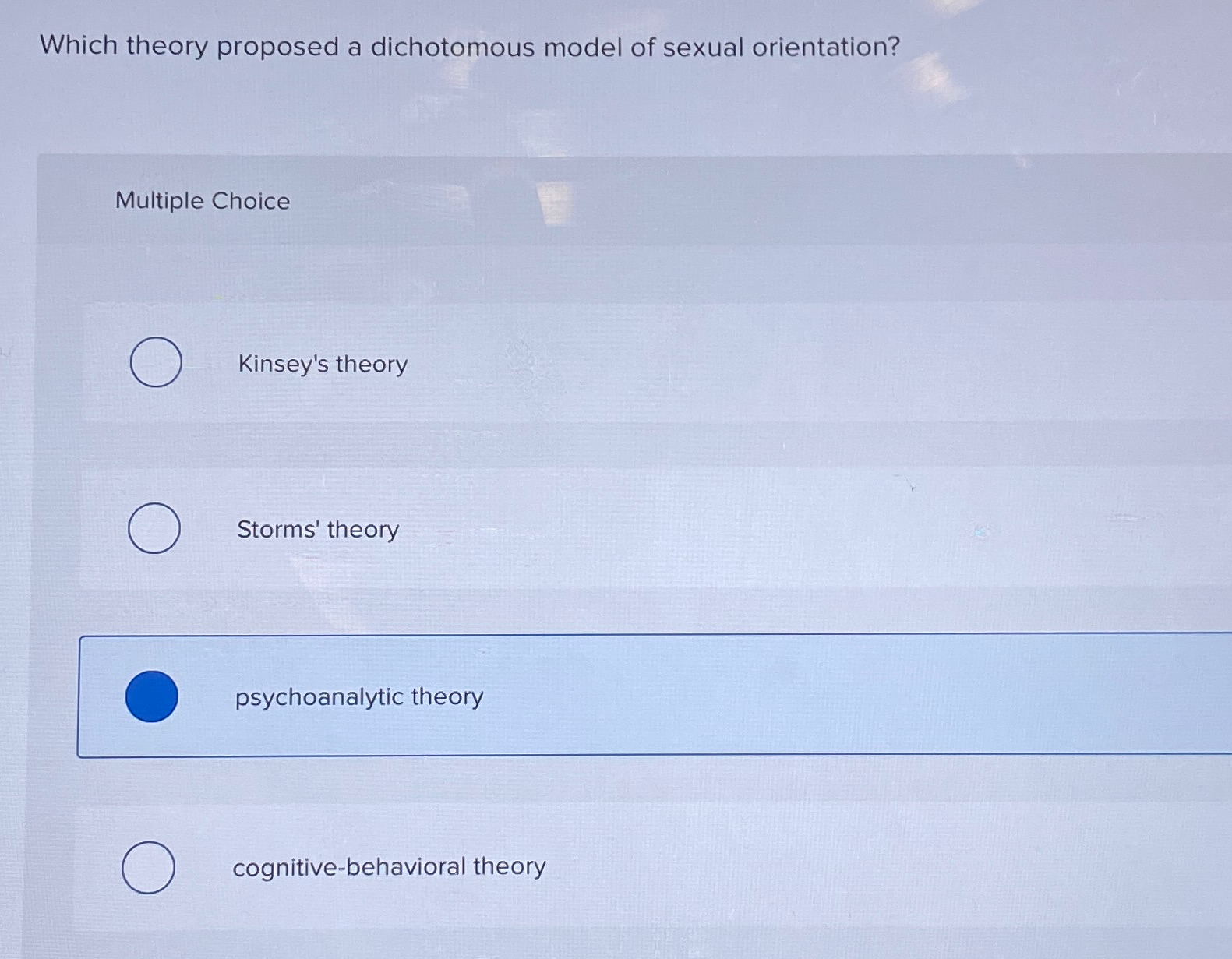 Solved Which theory proposed a dichotomous model of sexual | Chegg.com