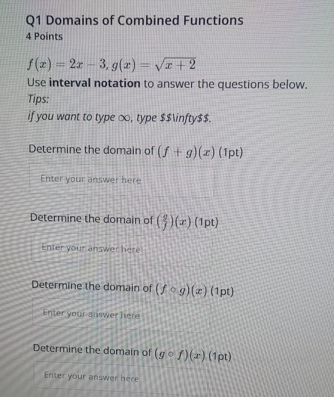 Solved Q1 Domains Of Combined Functions 4 Points