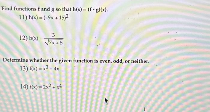 Solved Find Functions F And G So That H X F⋅g X 11