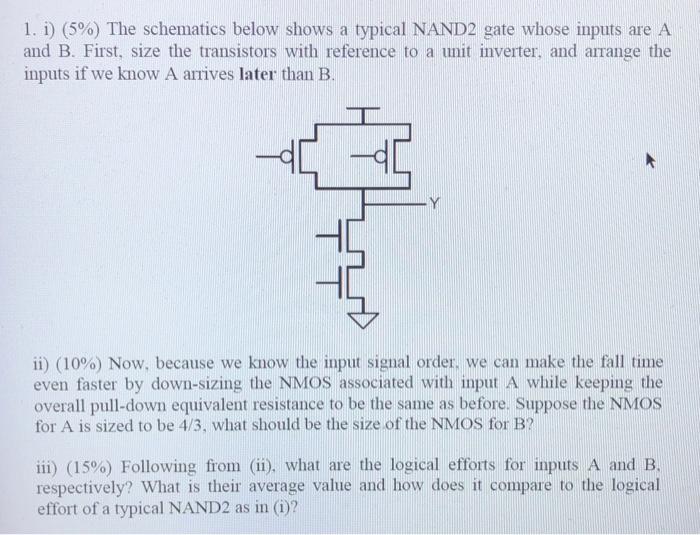 1. i) (5%) The schematics below shows a typical NAND2 | Chegg.com