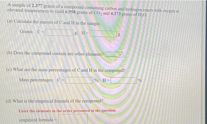 Solved A sample of 2.377 grams of a compound containing | Chegg.com