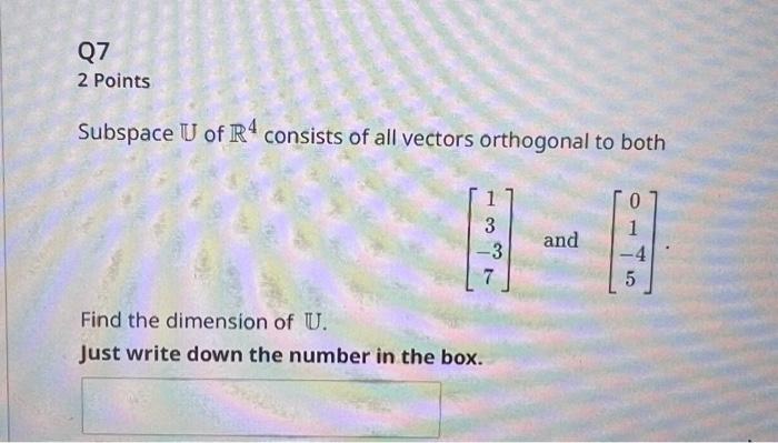 Solved 2 Points Subspace U of R4 consists of all vectors | Chegg.com