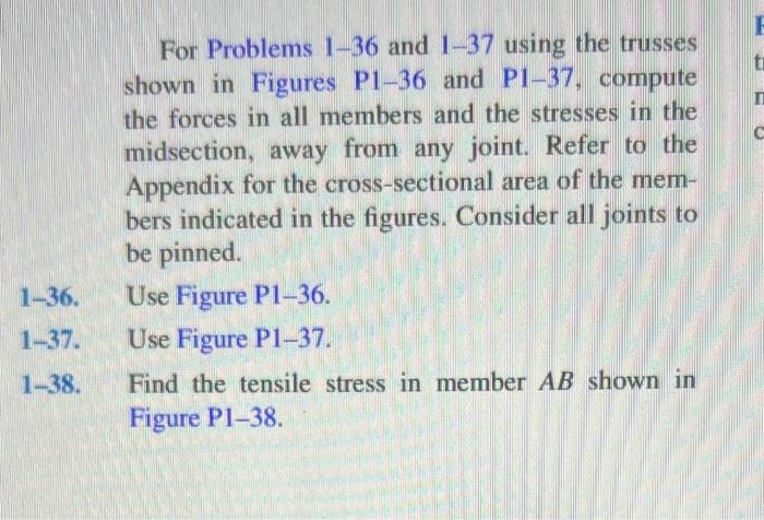 Solved For Problems 1-36 and 1-37 using the trusses shown in | Chegg.com