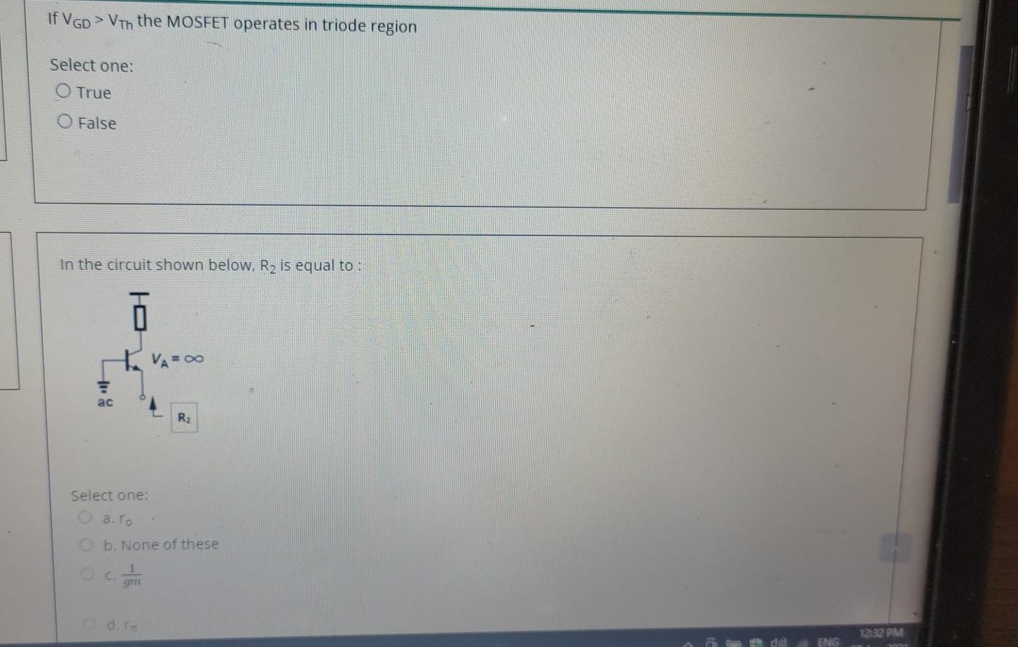 Solved If VGD > V Th the MOSFET operates in triode region | Chegg.com