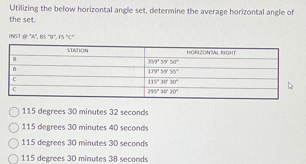 Solved Utilizing the below horizontal angle set, determine | Chegg.com