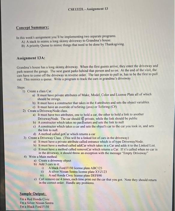 Solved CSE1322L - Assignment 13 Concept Summary: In this | Chegg.com