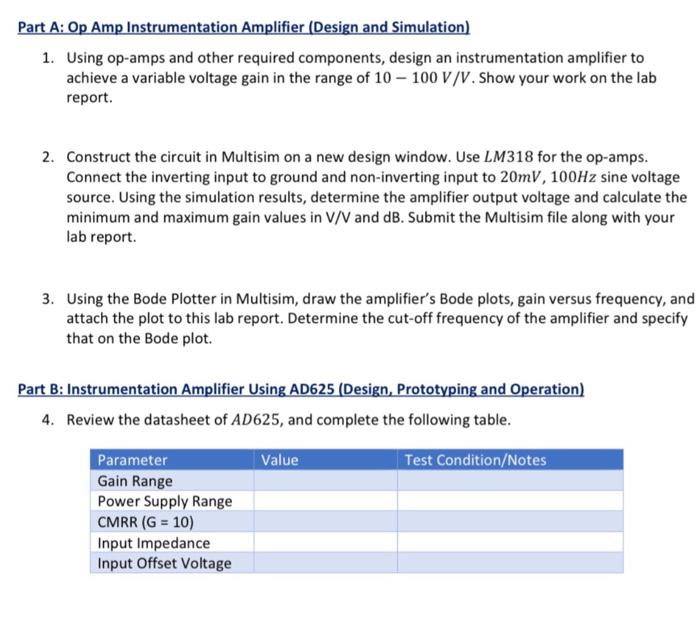 Part A: Op Amp Instrumentation Amplifier (Design and | Chegg.com