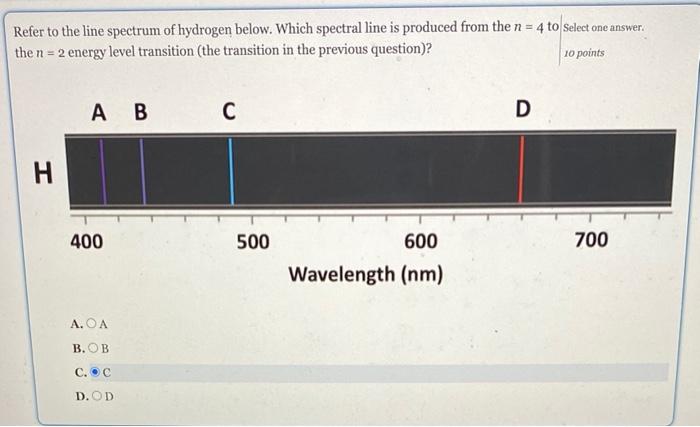 Solved Refer to the line spectrum of hydrogen below. Which | Chegg.com