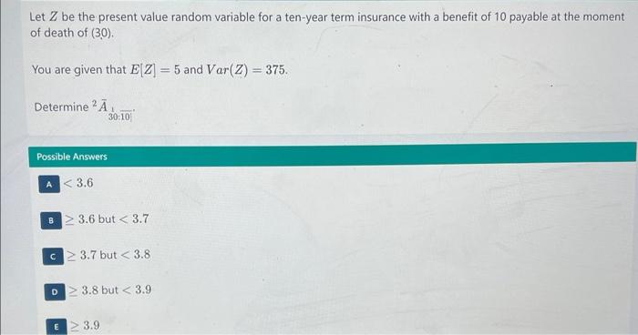 Solved Let Z be the present value random variable for a | Chegg.com