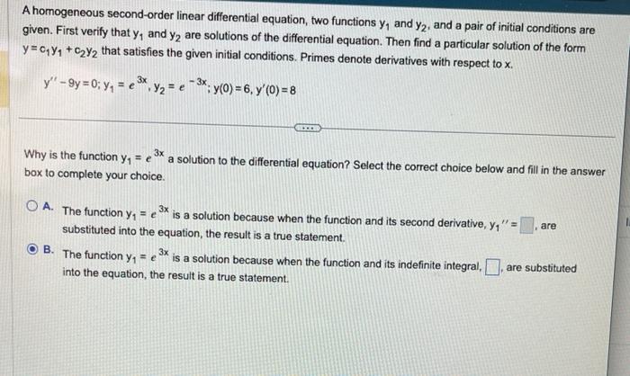 Solved A Homogeneous Second Order Linear Differential