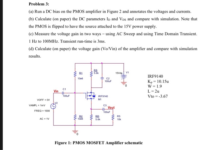 Problem 3 (a) Run a DC bias on the PMOS amplifier in | Chegg.com
