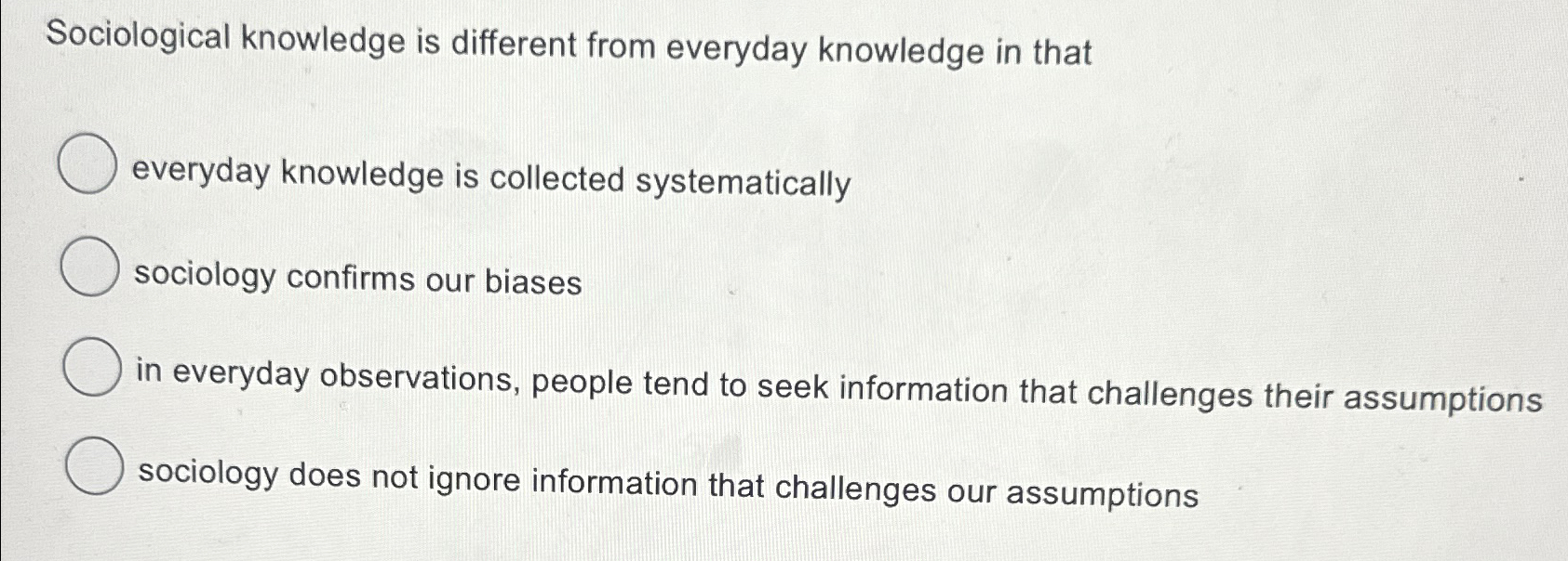 Solved Sociological knowledge is different from everyday | Chegg.com