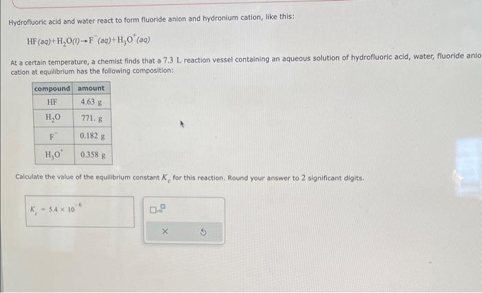 Solved Hydrofluoric acid and water react to form fluoride | Chegg.com