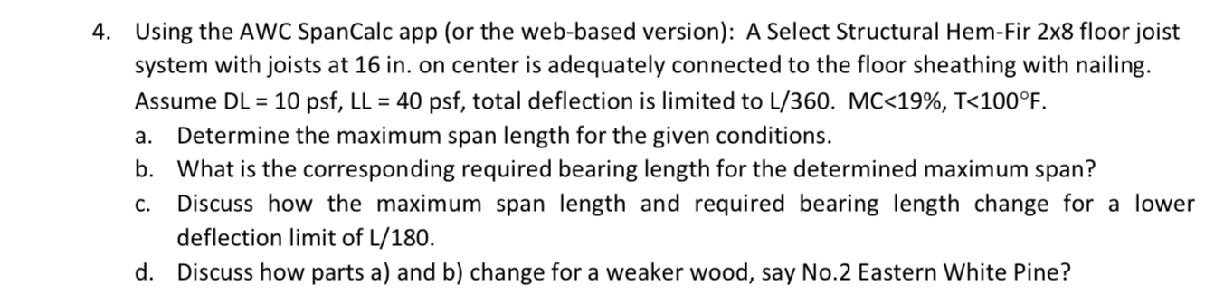 Solved Using the AWC SpanCalc app (or the web-based | Chegg.com