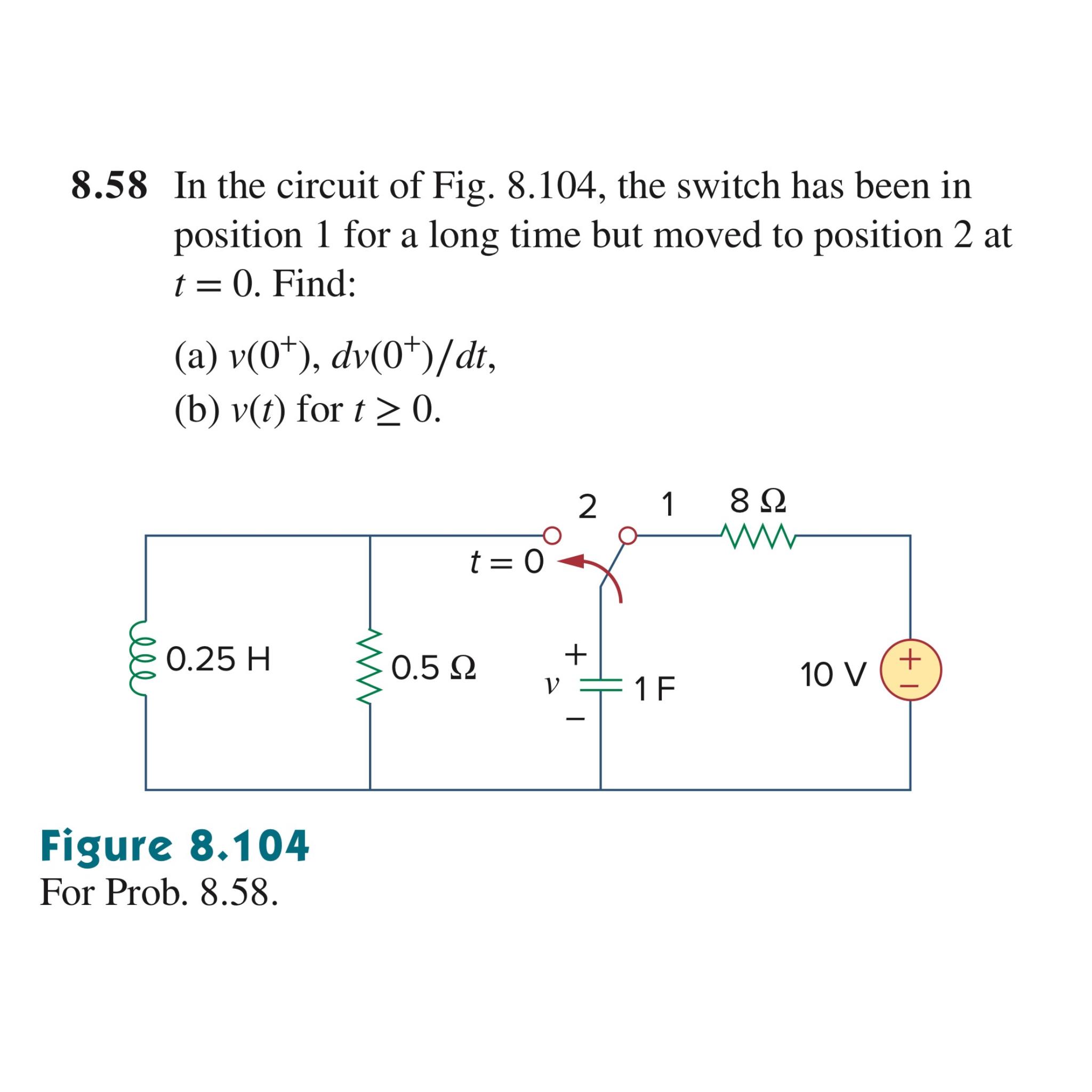 Solved 8.58 ﻿In the circuit of Fig. 8.104, ﻿the switch has | Chegg.com