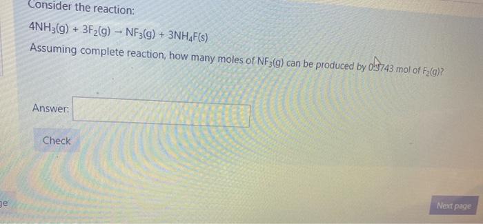 Solved Consider the reaction: 4NH3(g) + 3F2(g) - NF3(g) + | Chegg.com