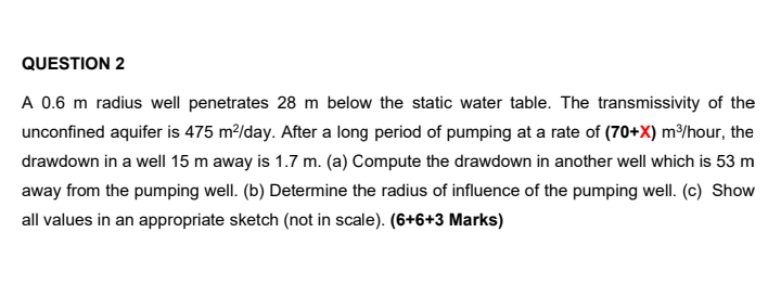 Solved A 0.6 m radius well penetrates 28 m below the static | Chegg.com