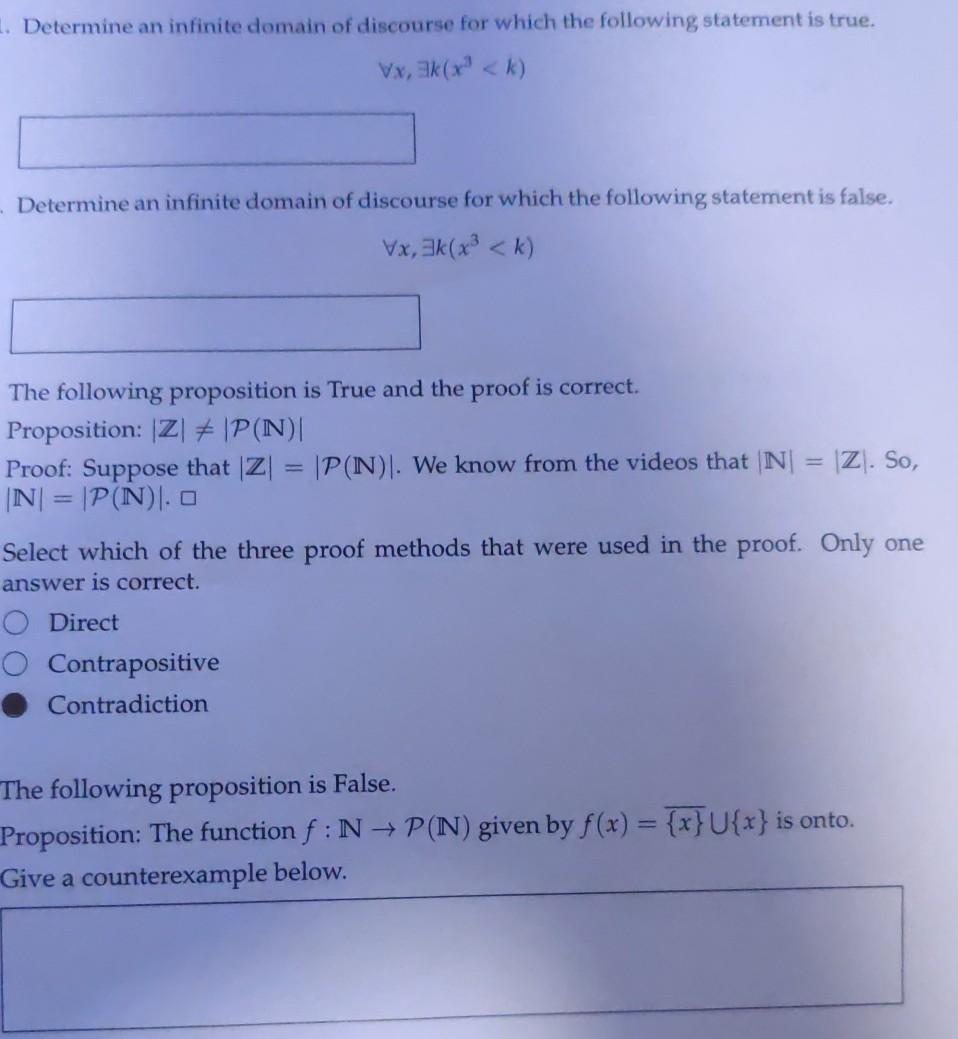 Solved 1. Determine an infinite domain of discourse for | Chegg.com