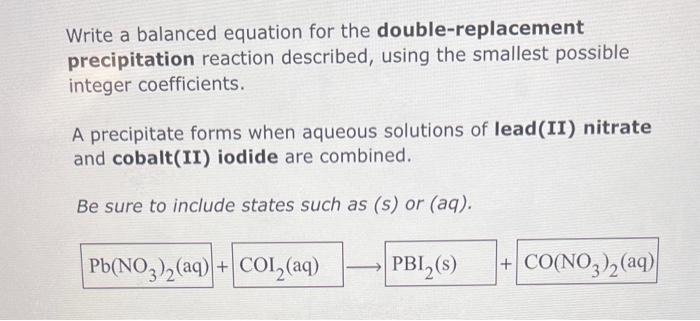 Solved Write a balanced equation for the double-replacement | Chegg.com