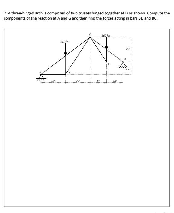 Solved 2 A Three Hinged Arch Is Composed Of Two Trusses Chegg