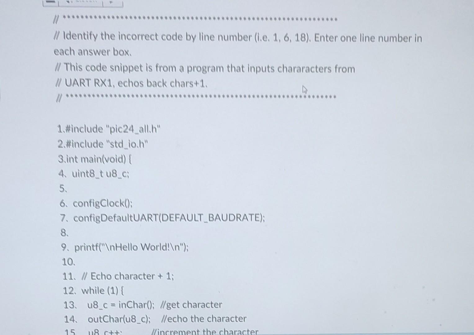 Solved I/ Identify the incorrect code by line number (i.e. | Chegg.com
