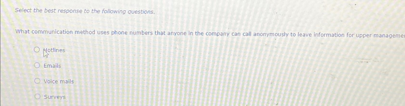 Solved Select the best response to the following | Chegg.com