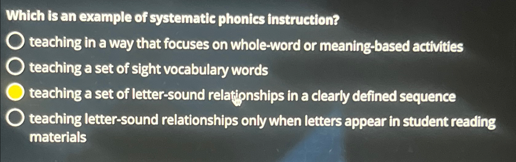 Solved Which is an example of systematic phonics | Chegg.com