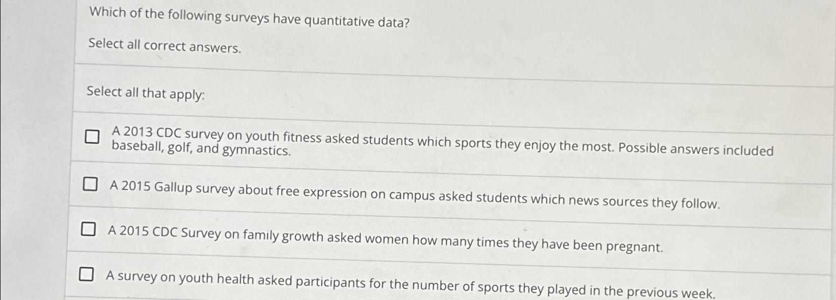 Solved Which Of The Following Surveys Have Quantitative