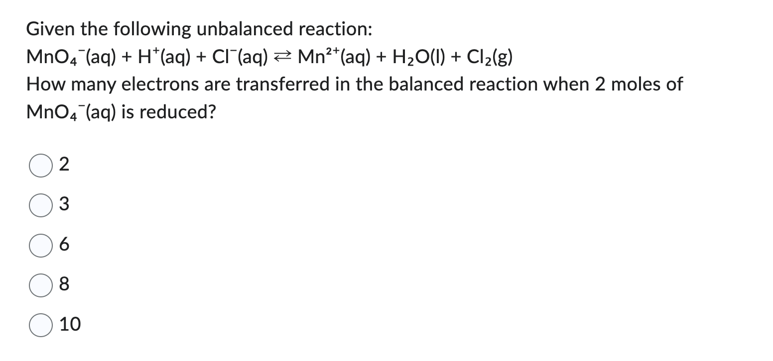 Solved Given the following unbalanced | Chegg.com