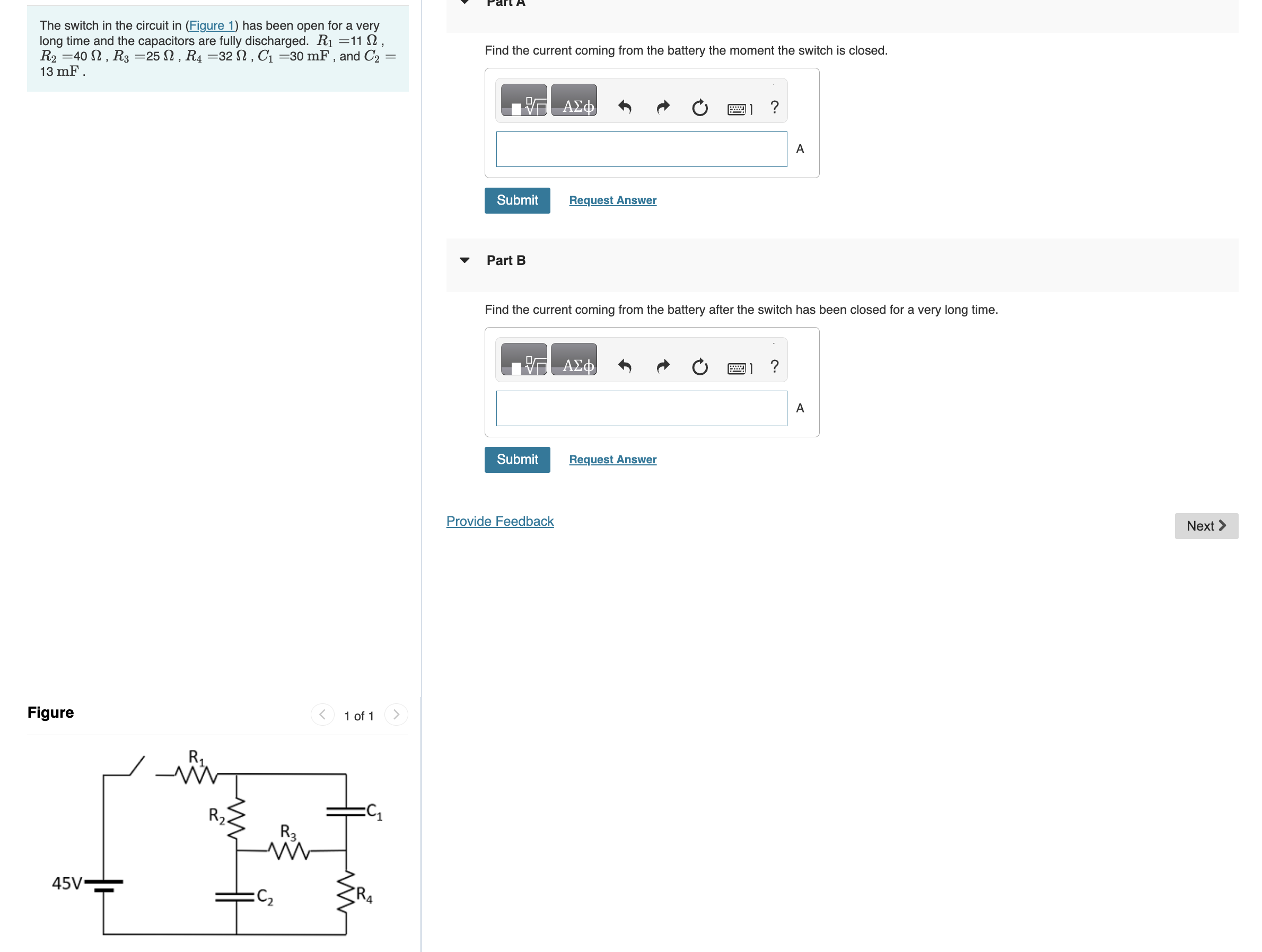 Solved The switch in the circuit in (Figure 1) ﻿has been | Chegg.com