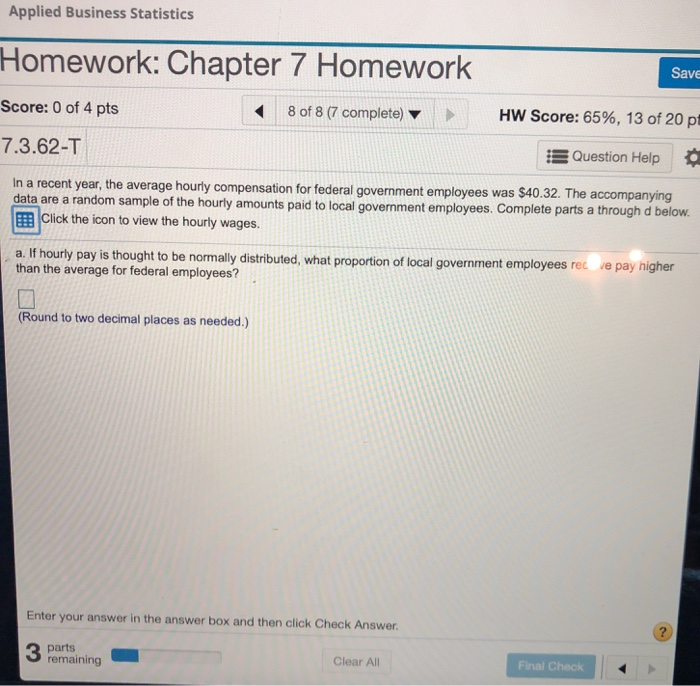 Solved Applied Business Statistics Homework: Chapter 7 | Chegg.com