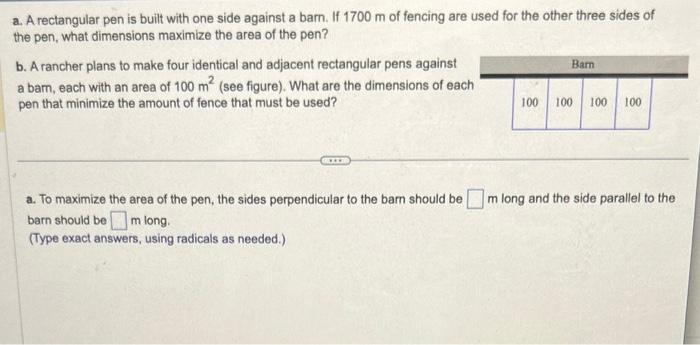 Solved a. A rectangular pen is built with one side against a | Chegg.com