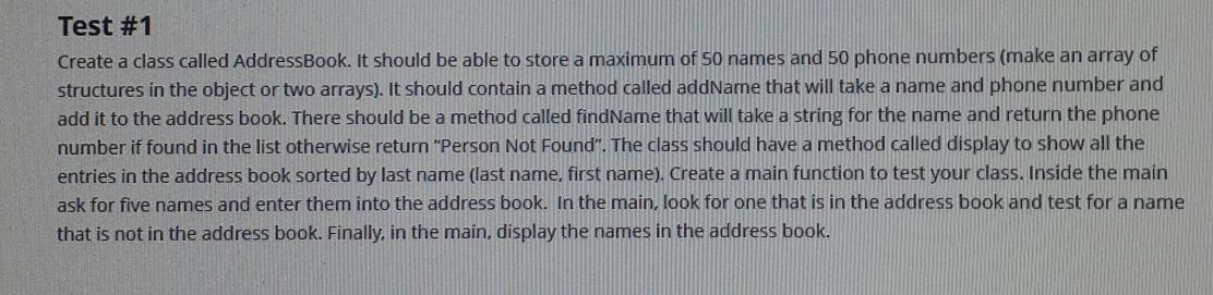 Solved Test #1 Create a class called AddressBook. It should | Chegg.com