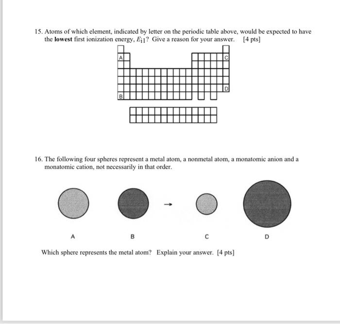 Solved 15. Atoms of which element, indicated by letter on | Chegg.com