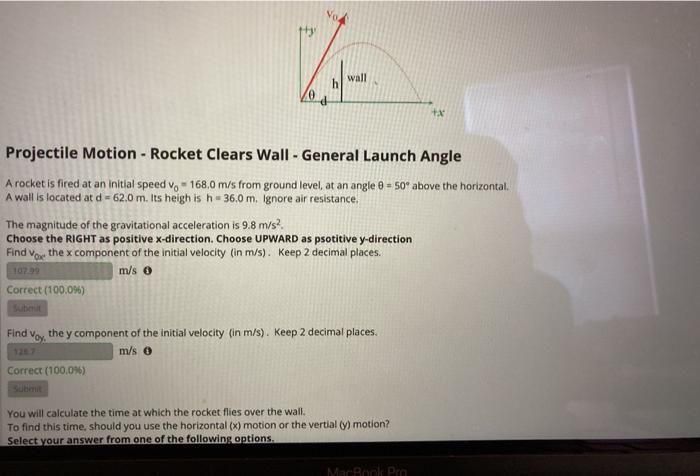 Solved wall Projectile Motion - Rocket Clears Wall - General | Chegg.com