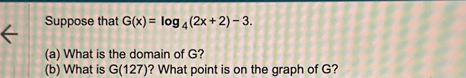 Solved Suppose that G(x)=log4(2x+2)-3.(a) ﻿What is the | Chegg.com