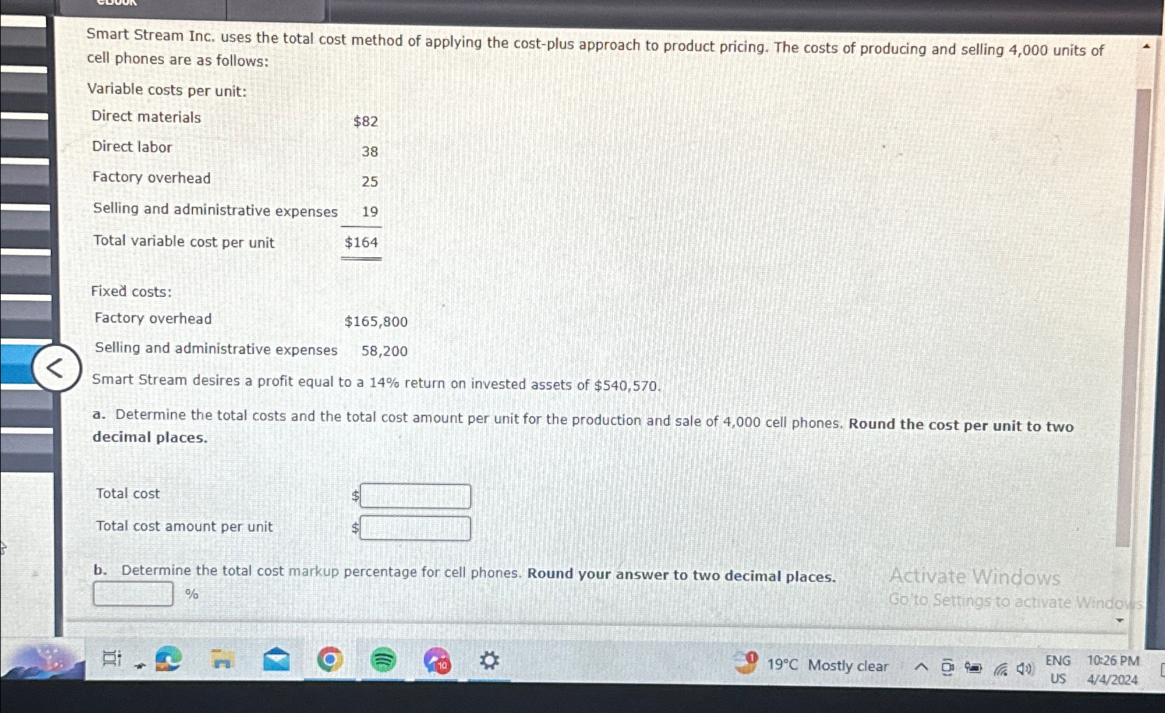 Solved Smart Stream Inc. uses the total cost method of | Chegg.com